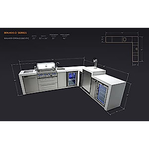 Mont Alpi MAi400-D90KEGBEVFC 32-Inch 4-Burner 78000 BTU 90 Degree Corner Stainless Steel Gas Outdoor Kitchen Bar Barbecue Island Grill w/ 3 Beer Tap Kegerator Keg Dispenser + Wine Cooler Refrigerator