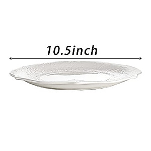 SOUJOY Set of 6 Porcelain Dinner Plate, 10.5'' White Dinner Dish, Embossed Printing Dinnerware Plate for Dinner, Restaurant, Family Party and Kitchen, Microwave, Dishwasher Safe