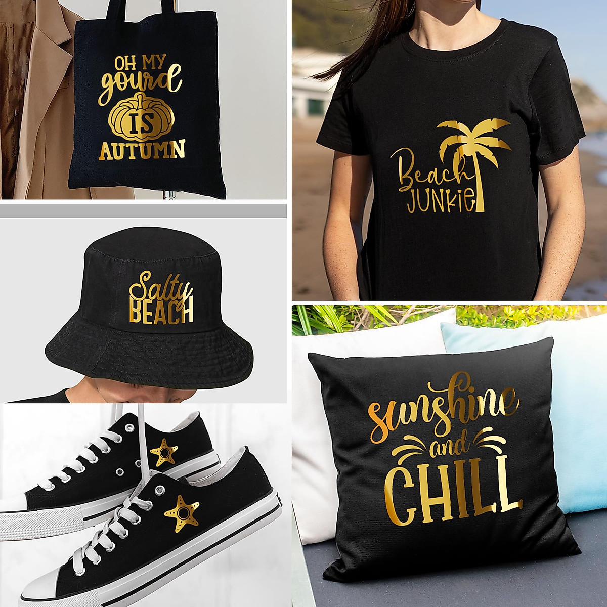 Gatichetta Heat Transfer Vinyl Roll, Metallic Foil Gold Iron On Vinyl 12" X 6ft Chrome HTV Vinyl for Garments