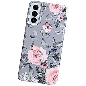 YeLoveHaw Phone Case Designed for Samsung Galaxy S21 5G for Women Girls, Soft Slim Full-around Protective Cute Cover, Floral Purple Gray Leaves Pattern, Compatible with SamsungS21 6.2'' (Pink Flowers)