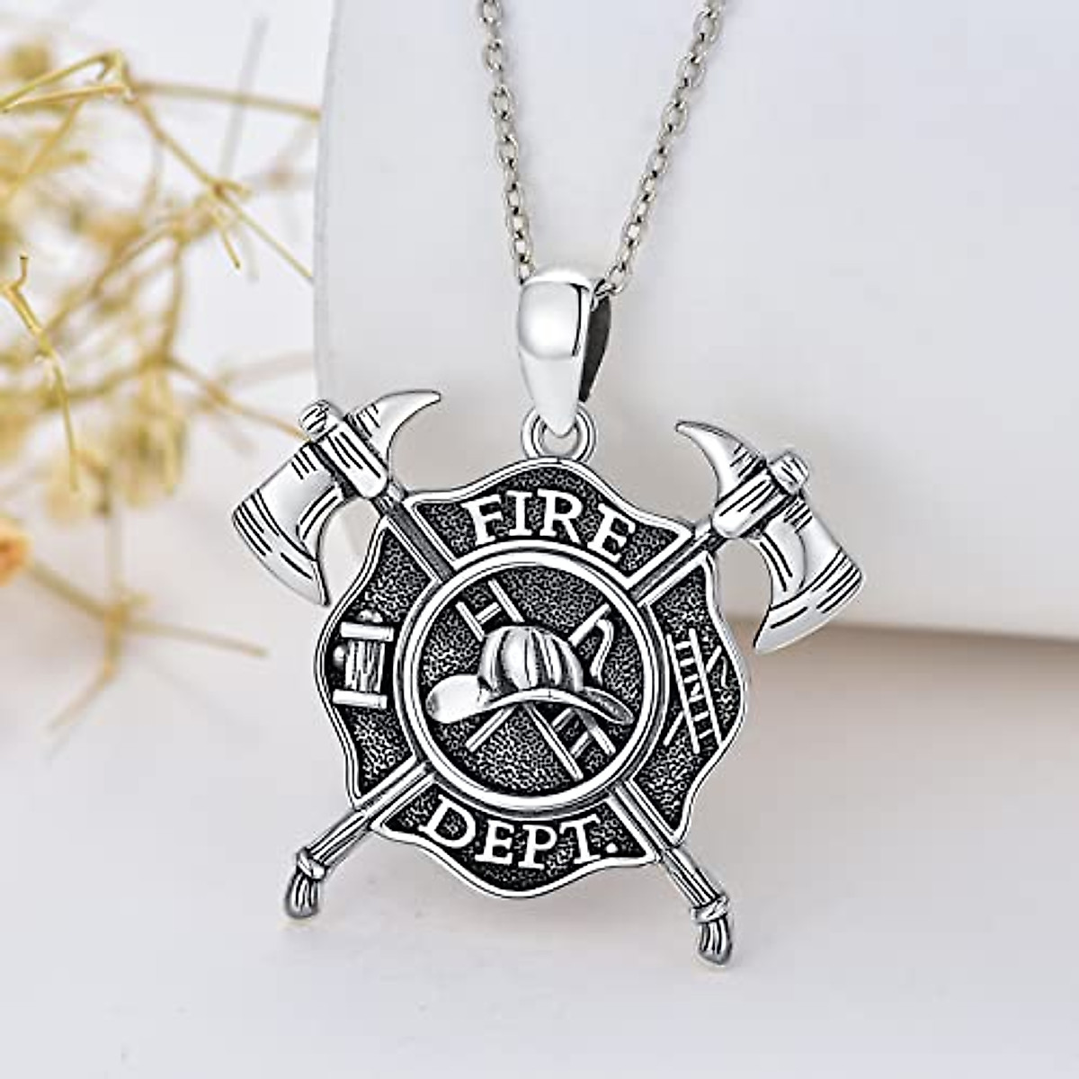 LEECCI Father’s Day Gifts for Dad Firefighter Necklace 925 Sterling Silver Fire Dept Pendant Firefighter Department Jewelry Gifts for Men Women Boys Firefighters