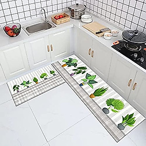 OPLJ Cartoon Plant Floor mats Home Living Room Bedroom Decorative mats Non-Slip Washable Carpet Door mats A2 40x60cm+40x120cm