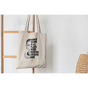 Ruth Bader Ginsburg Women Belong Quote Feminist Natural 15x15 inches Large Canvas Tote Bag Women