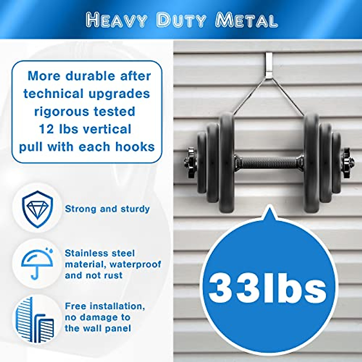 Vinyl Siding Hooks No Damage Hook, 8 Pack Stainless Steel Siding Clips Without Require Drilling, Hooks for Fiber Cement Board Siding with Installation Tool, Siding Hangers for Hardie Board