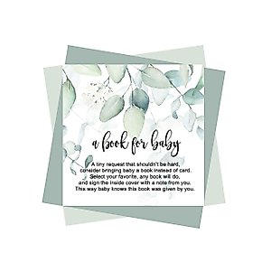 Paper Clever Party Greenery Books for Baby Shower Request Cards - 25 Pack - Rustic Eucalyptus Invitation Inserts - 4x4 Size