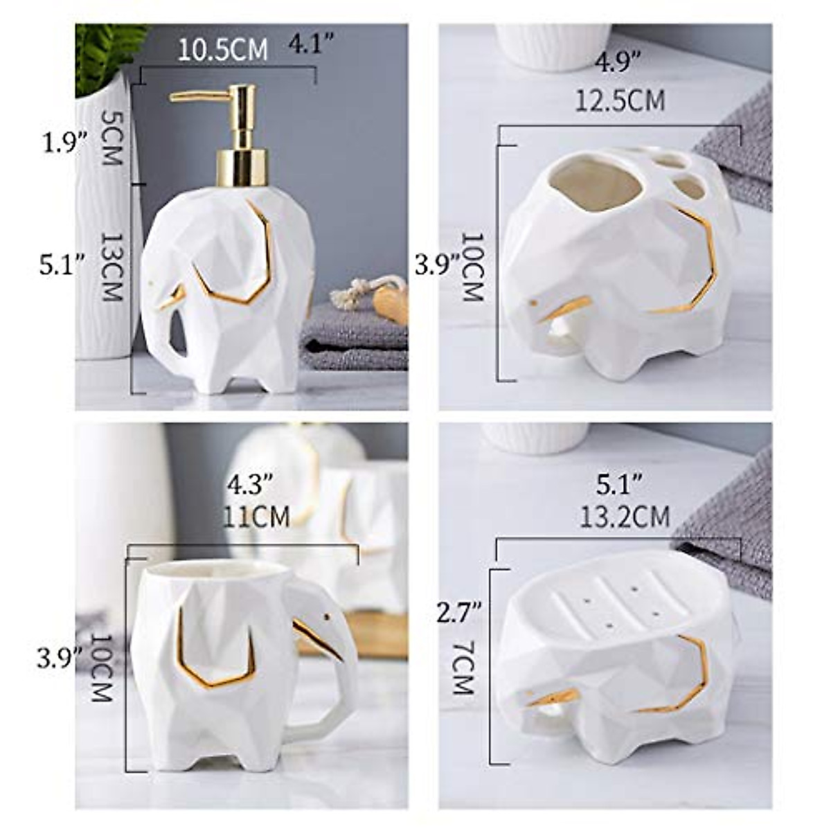 Agal Bathroom Accessory Set,Geometric Cute Elephant Soap Dispenser for Liquid Soap Or Lotion(Color : White soap Dispenser)