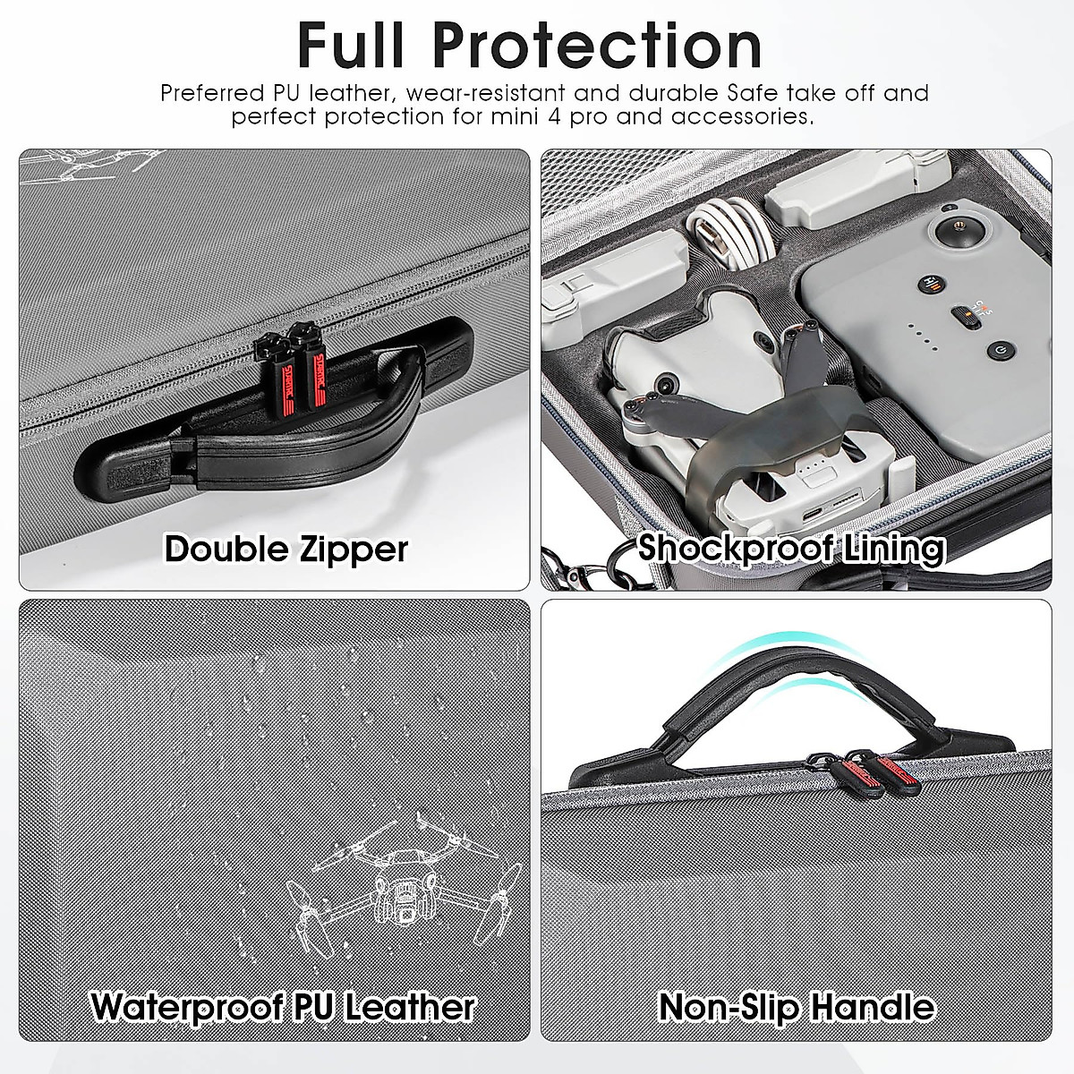 Mini 3 Pro Case, Waterproof PU Leather Carrying Case for DJI Mini 3 /DJI Mini 3 Pro/DJI Mini 4 Pro and Accessories, RC-N1 /N2Non-Screen Controller Combo with Shoulder Strap