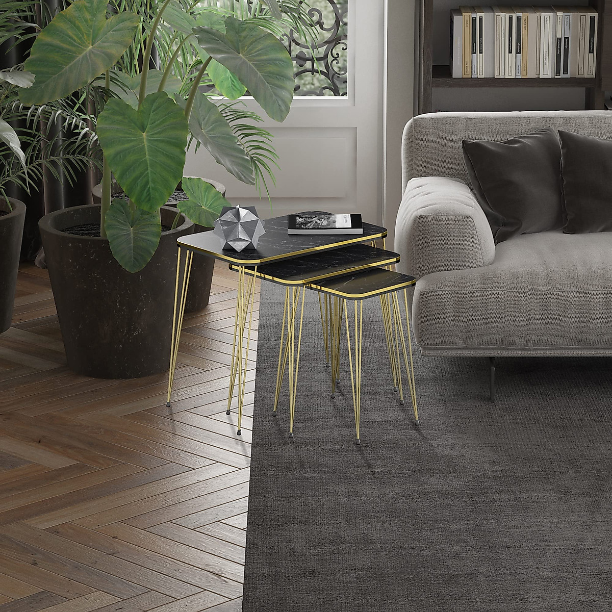 Rectangular Nesting Set of 3, Nesting Table, Modern Woodgrain Look Base for Living Room Coffee Tables or Nightstands - Coffee Table - Side End Table - Small Side Table