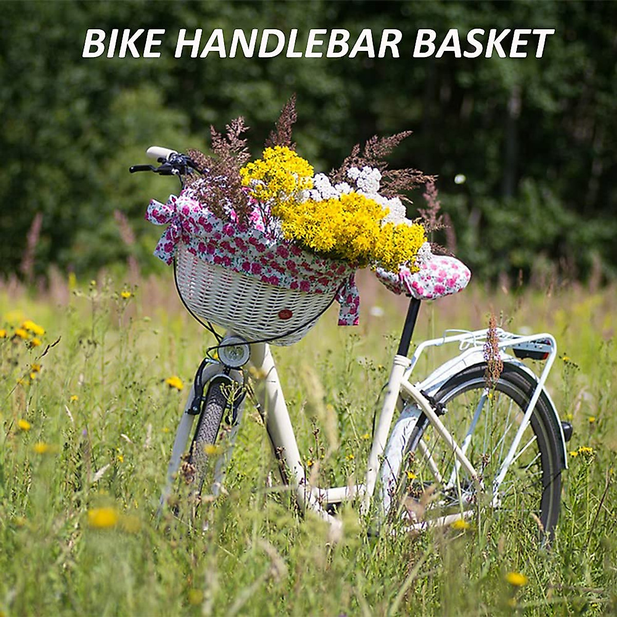 ZUKKA Bike Basket Woven Bike Basket for Adult Bikes Front/Kids Bike Handlebar with Adjustable Leather Straps Waterproof Storage Bicycle Basket, Multi-Colors