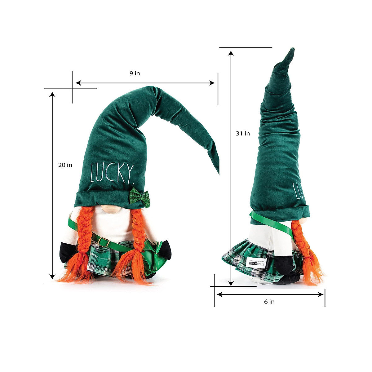 Rae Dunn St. Patrick's Gnome Lucky - 19 Inch Stuffed Plush Figurine Doll with Felt Hat - Cute Ornaments and Holiday Decorations for Home Decor and Office