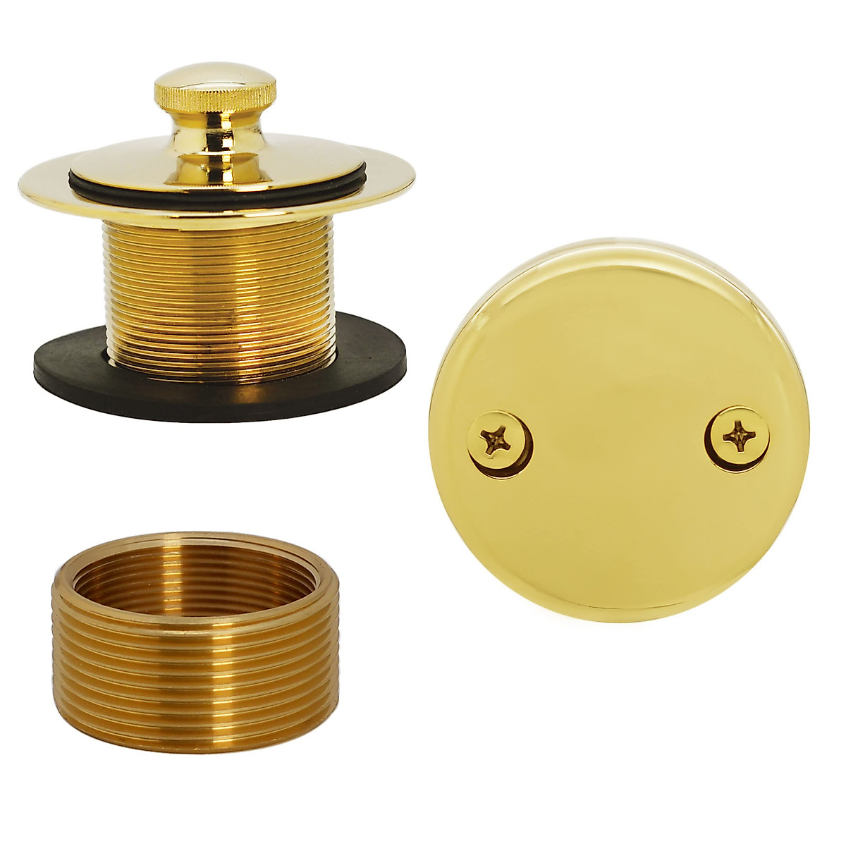 Westbrass A941K-01 1-3/8" Fine Thread Twist & Close Bathtub Drain Trim with One-Hole Overlfow Faceplate and Universal Adaptor, Polished Brass