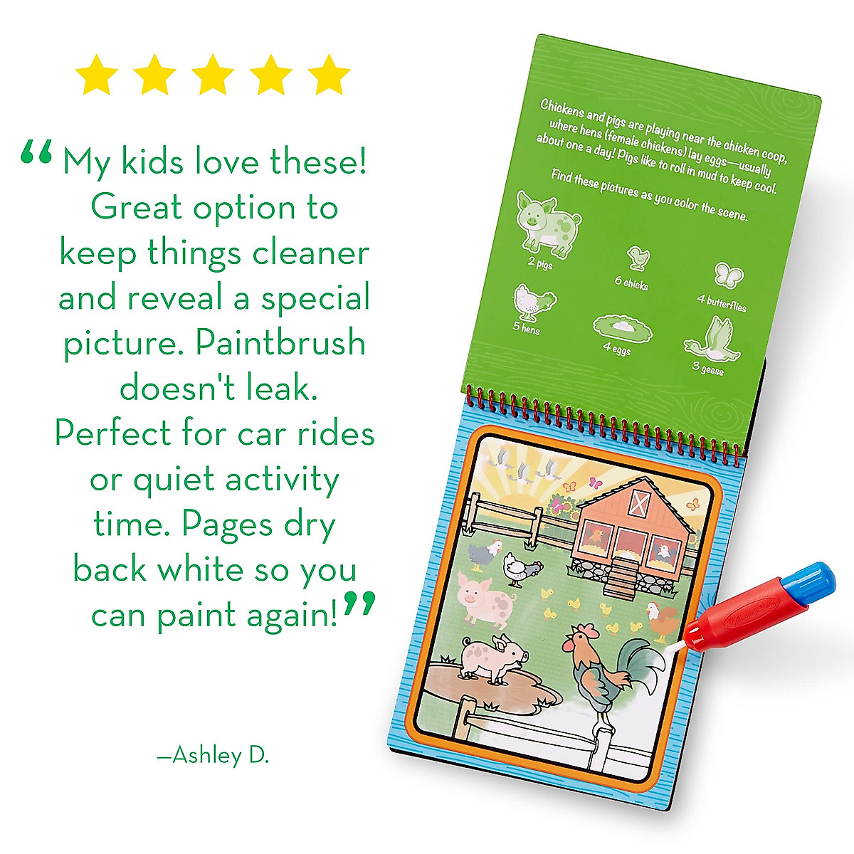 Melissa & Doug Water Wow! On The Farm - Stocking Stuffers, Children's Paint , Activity Books For Toddlers And Kids Ages 3+, 1 Count (Pack of 1)
