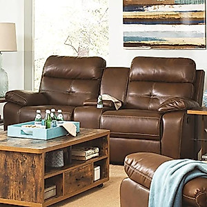 Coaster Home Furnishings Damiano Glider Loveseat with Button Tuft Detailing and Cupholder Storage Console Milk Chocolate, Brown, 78 W x 38 D x 41 H (601692)