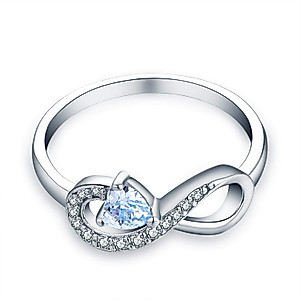 JO WISDOM Infinity Heart Promise Rings for Her Sterling Silver Friendship Ring March Birthstone Ring