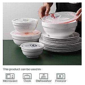 DOWAN Ceramic Bowl Set with Lids, Serving Bowls with Lids, Food Storage Container, Porcelain Prep Bowl, Small Mixing Bowls for Kitchen, Microwave & Dishwasher Safe, 64/42/22/12 Ounces, Set of 4