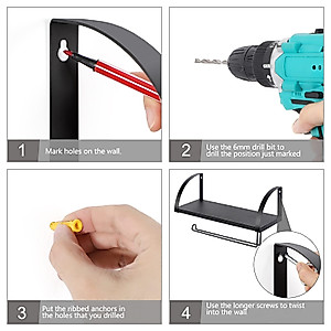 Paper Towel Holder Wall Mount with Shelf Industrial Pine Wood Paper Towel Roll Rack Under Cabinet Spice Rack for Kitchen Bathroom Hanging Paper Towel Holder - Matte Black