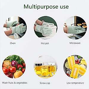 Yawcas Heat Resistant Silicone Oven Mitt,Oven Gloves with Fingers, Super Grip, Food Grade, Waterproof, for Cooking & Baking, Light Green, 2 Pack