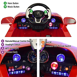 Costzon Ride On Car, Licensed Mercedes Benz SLS Battery Powered Electric Car for Kids w/Parental Remote Control, Lights, Music, MP3, Safety Belt, 4 Wheeler Cars to Drive for Boys Girls Gift (Red)
