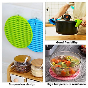 6 Pack Silicone Trivets Pot Mat Round,Pan Pot Holders Set Heat Resistant-Resistant (440ºF) & Eco-Friendly,Insulation,Non Slip Silicon Hot DishTrivet for Kitchen DiningTable Countertop,with 8 hooks
