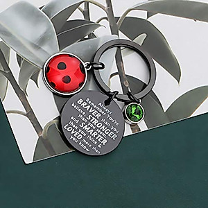 BAUNA Ladybug Keychain BFF Friendship Gift Always Remember You’re Braver Than You Believed Key Ring Cosplay Charm Jewelry(Ladybug Black Keychain)
