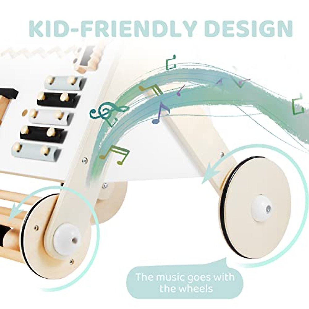 Beright Wooden Baby Walker with Roller, Push and Pull Learning Activity Walker, Multi-Functional Kids’ Activity Toy, Multiple Activities Center, Develops Motor Skills & Stimulates Creativity
