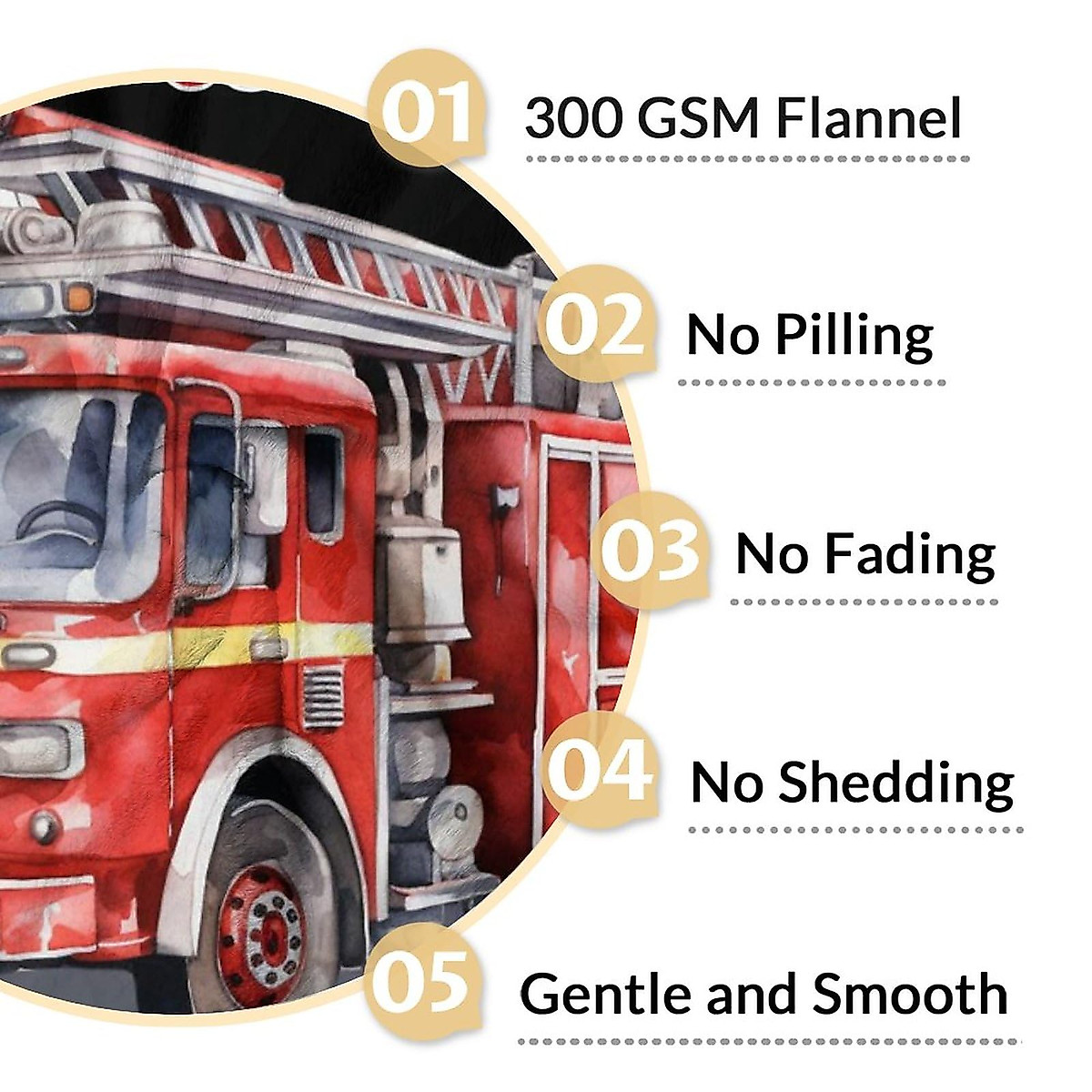 Fire Truck Throw Blanket - 50x40 Inches Small Blanket for Kids, Boys - Soft Plush Blankets for Bed, Couch, Sofa - Black Cute Fuzzy Throws Gifts