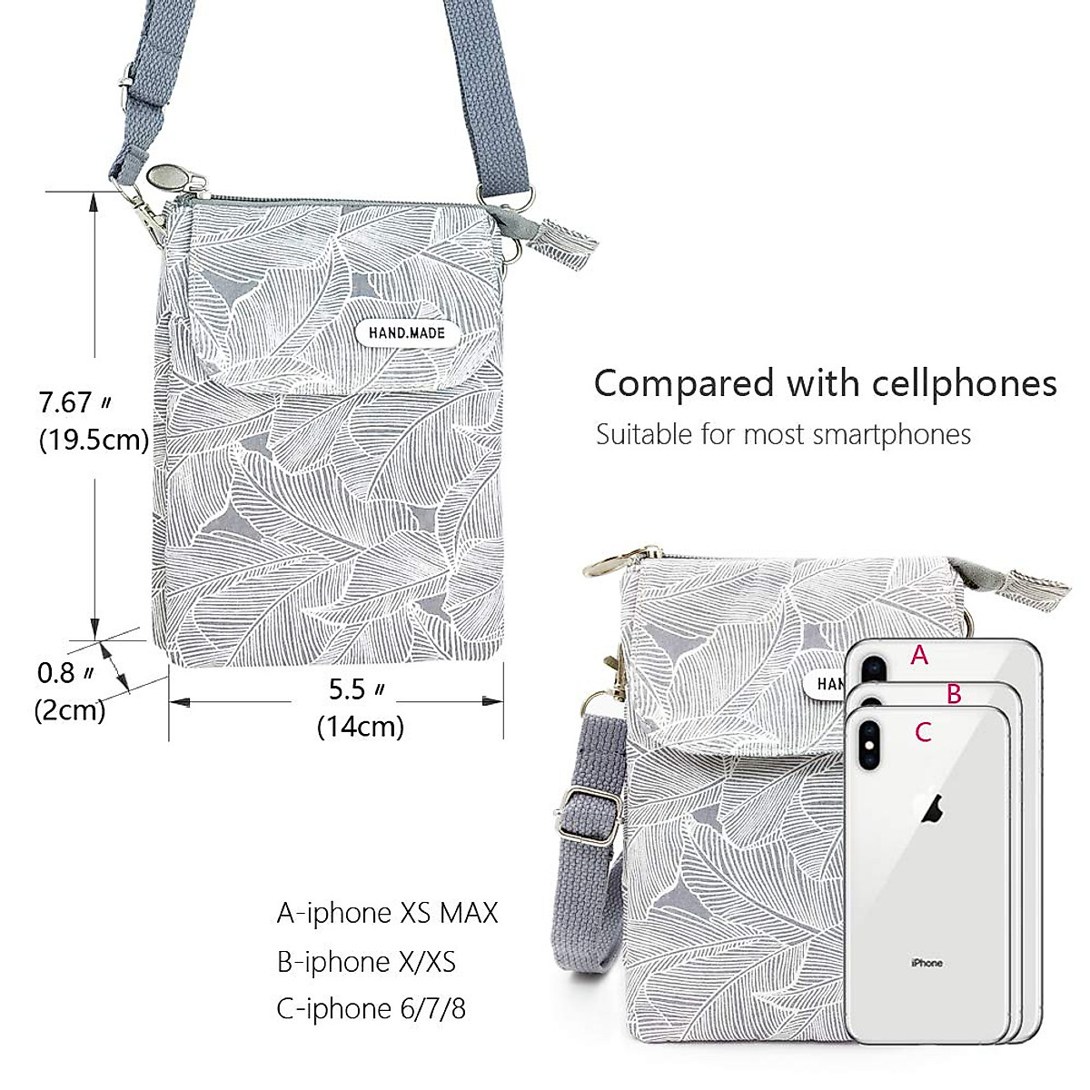 Roomy Cell Phone Purse Wallet Canvas Small Crossbody Purse Bags with Shoulder Strap For Women teen girlsl (A-gray)