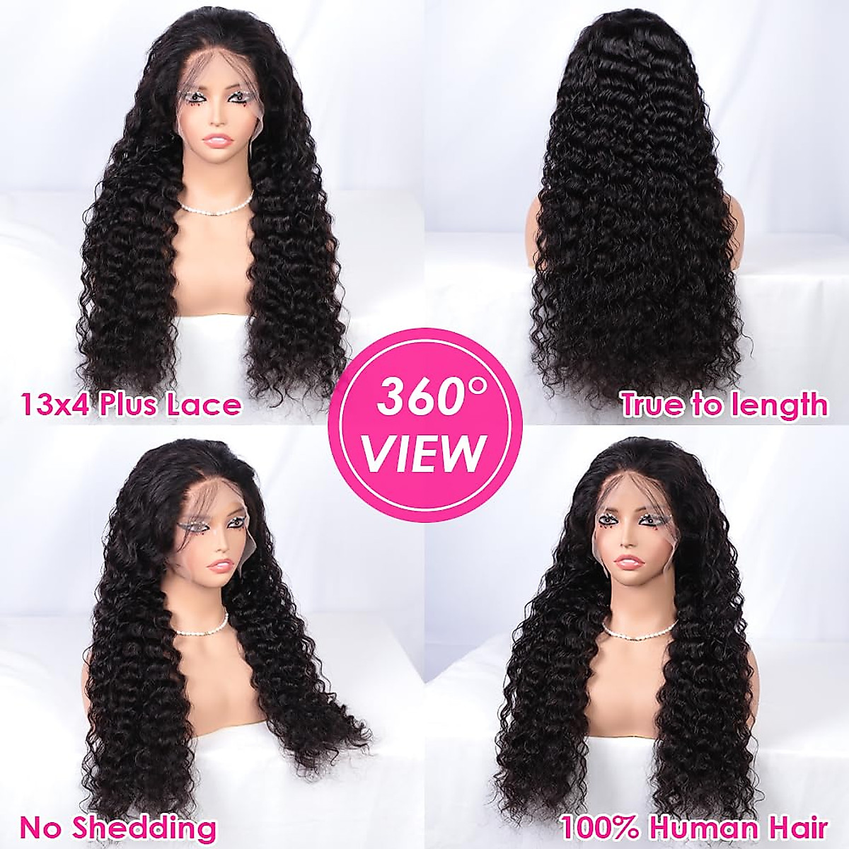 Pizazz 13x4 Human Hair Lace Front Wigs for Black Women Glueless 180 Density HD Transparent Deep Wave Frontal wig with Baby Hair Pre Plucked Bleached Knots(14 Inch, Black color)