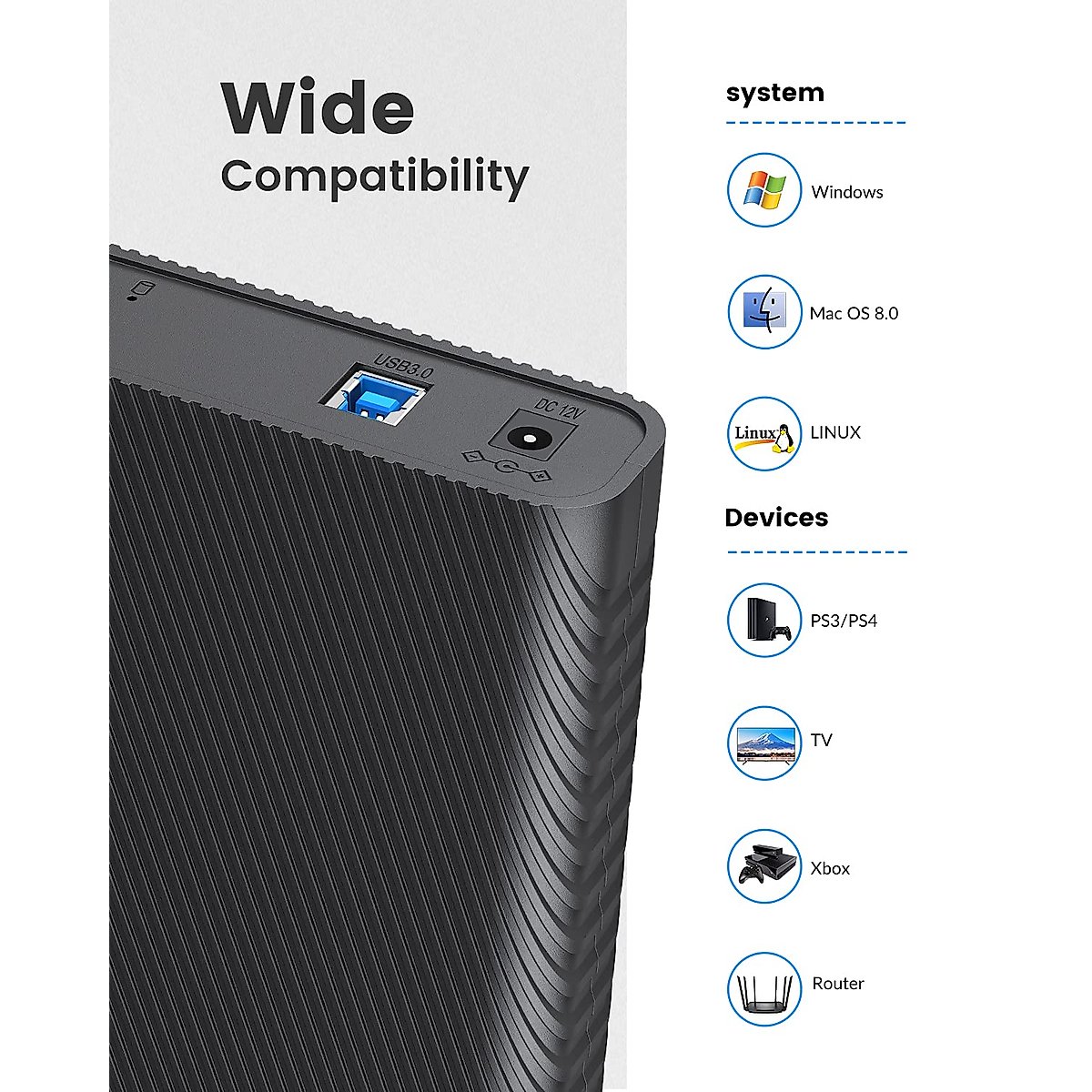 ORICO 3.5'' Hard Drive Enclosure for 2.5/3.5inch HDD/SSD USB 3.0 to SATA III HDD Enclosure with 12V Power Adapter Up to 18TB Support UASP-3521U3