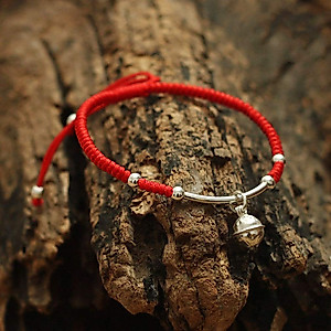 Protection Bracelet for Women and Men Real 925 Sterling Silver Lucky Bell Amulet Red Rope Bracelet Handmade String Adjustable Jewelry Gift Red