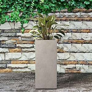 Kante 20.3" H Tall Rectangular Concrete Planter, Modern Square Diameter Plant Pot with Drainage Hole and Rubber Plug for Indoor Outdoor Home Patio Garden, Weatheted Concrete