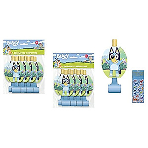 Unique Bluey Dog Birthday Party Supplies Bundle includes Party Blowouts - 16 Count