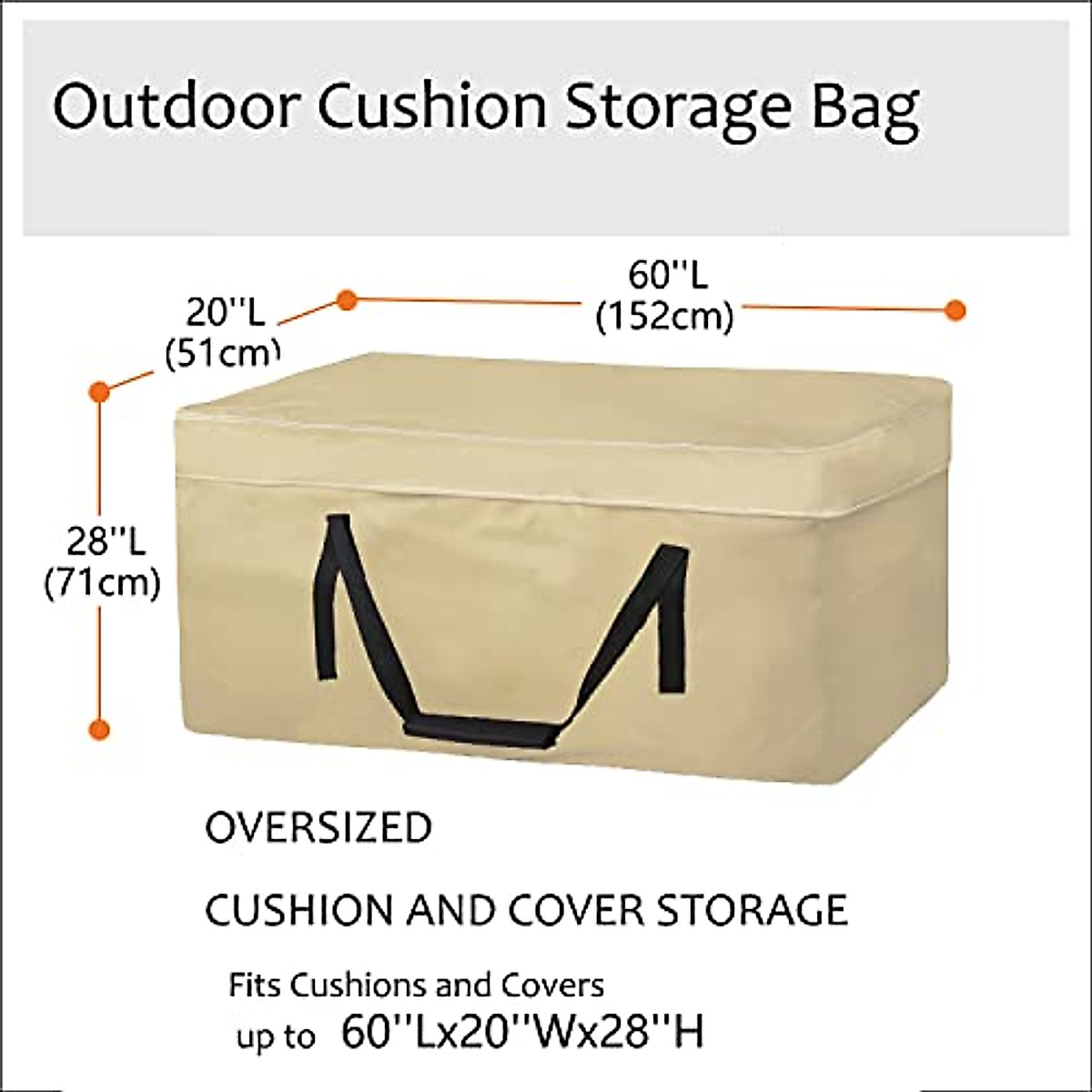 YHINGG Outdoor Cushion Storage Bag 60 Inch Waterproof Extra Large Patio Cushion and Cover Storage Bag,Cushion Bag for Storage Beige (1 Pack)