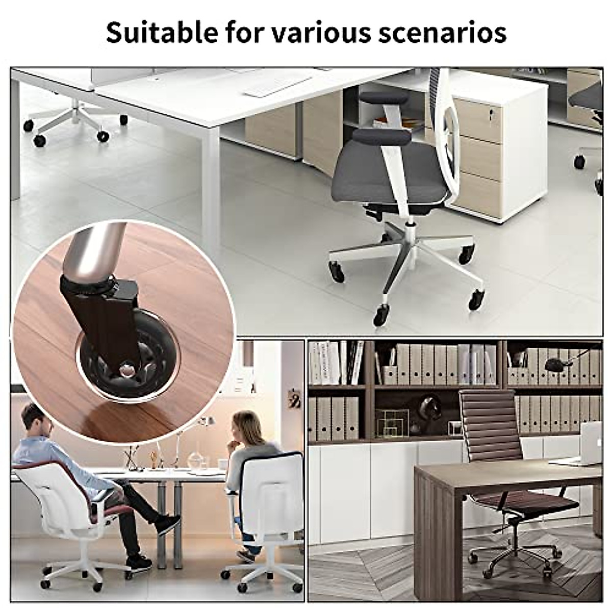 Home Office Chair Wheels for IKEA Chair, WASJOYE Set of 5 Rolling Chair Replacement Casters, Heavy Duty Gaming Computer Desk Rubber Caster for Hardwood Tile Carpet Floor Protection