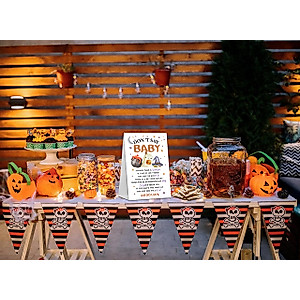 Don't Say Baby Game, Ghost Witch Pumpkin Halloween Baby Shower Game Include Baby Shower Sign and 50 Pcs Mini Clothespins, Gender Neutral Baby Shower Decoration, Party Favors Supplies-LF4