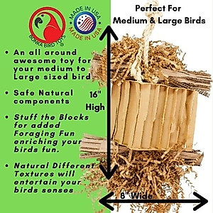Bonka Bird Toys 3753 Natural Shreddy Eddy Medium to Large Parrot Toy Good Conure African Grey, Conures, Amazons, Small Cockatoos, and similarly Sized pet Birds for Chewy Foraging Fun.