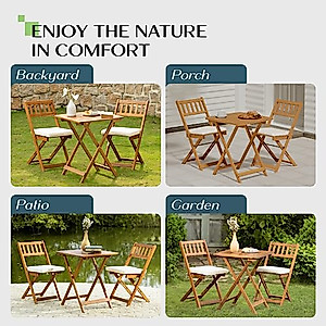 IDZO, Square Table Heavy Duty 400lbs Capacity Patio Bistro Set 3 Piece Outdoor, Folding Chairs w/Cushion