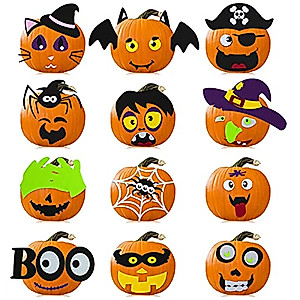 Halloween Pumpkin Sticker 12 PCS Halloween Felt Stickers Glitter Felt Stickers Self Adhesive Pumpkin Decorating for Kids Halloween Pumpkin Face Stickers Crafts