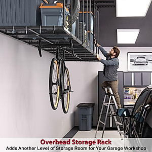 Besiost 32 Inches L Shaped Overhead Storage Rack, Height Adjustable Garage Storage Organization System, Heavy Duty Reversible Garage Ceiling Storage Rack for Garage, Warehouse, Load 700LBS