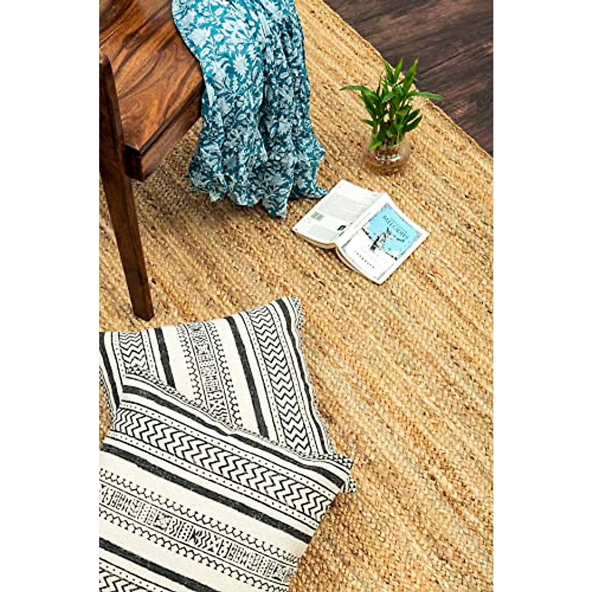 HOMEMONDE Hand Woven Natural Braided Jute Rug 2x3 ft Rectangle Mat Reversible Accent Rustic Rug for Living Room Kitchen Entryway Burlap Rag Rug