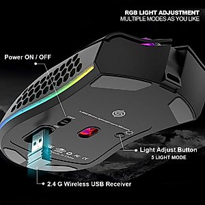 Lightweight Gaming Mouse,Rechargeable Wireless Gaming Mouse with USB Receiver RGB Backlight Computer Mouse for Laptop PC