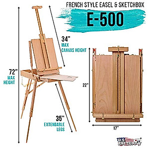 U.S. Art Supply 62-Piece Artist Acrylic Painting Set with Coronado French Style Sketch Box Easel, 24 Acrylic Paint Colors, 22 Brushes, 2 Stretched Canvases, 6 Canvas Panels, 2 Paint Palettes, 5 Knives