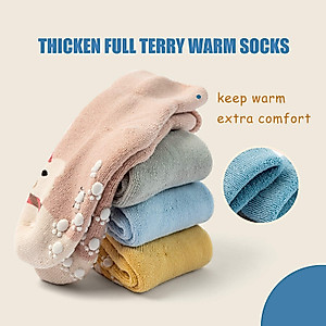 Baby Non Slip Winter Socks Baby Boys Warm Terry Socks with Grips for Baby Girls Non Skid Ankle Socks 6 Pairs 12-24 Months