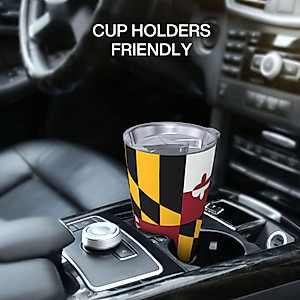 THLKLDKSZX Flag Of Maryland 20oz Tumbler With Lid And Straw,Spill-Proof Thermal Cup,Travel Coffee Mug,Stainless Steel Double Wall Vacuum Insulated Car Tumbler,Fits Most Car Cupholders,Hot & Cold