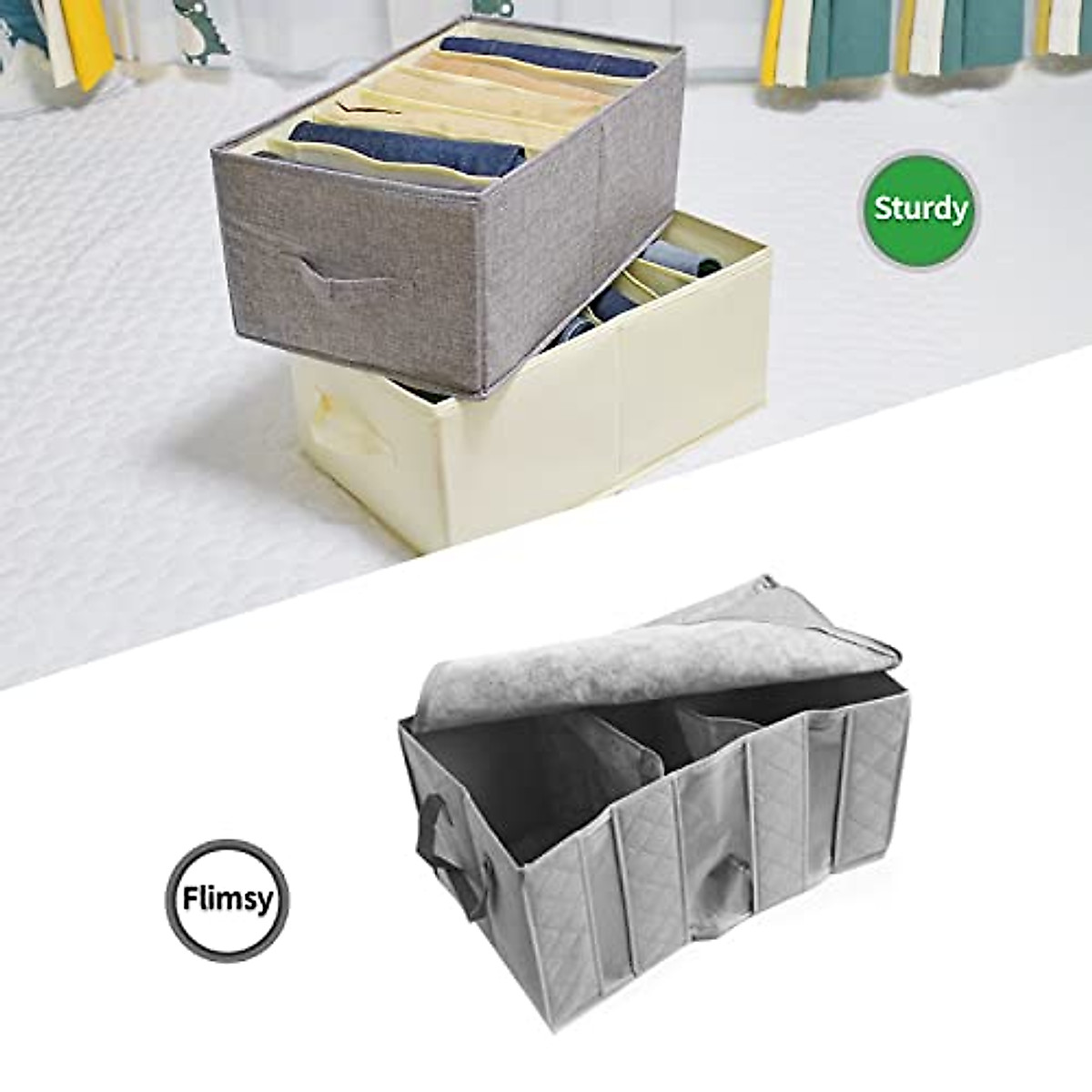 FIKLET Wardrobe Closet Organizer and Storage for Clothes, Foldable Drawer Dividers Organizers for Jeans, Pants, Shirts, Leggings, Stackable Clothing Bins for Closets Organization with Sturdy Handles