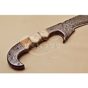 NoonKnives: 18 "Hand Made Damascus Steel Collectible kopis/sword/Bowie/Knife Handle Brass spacer (bone)