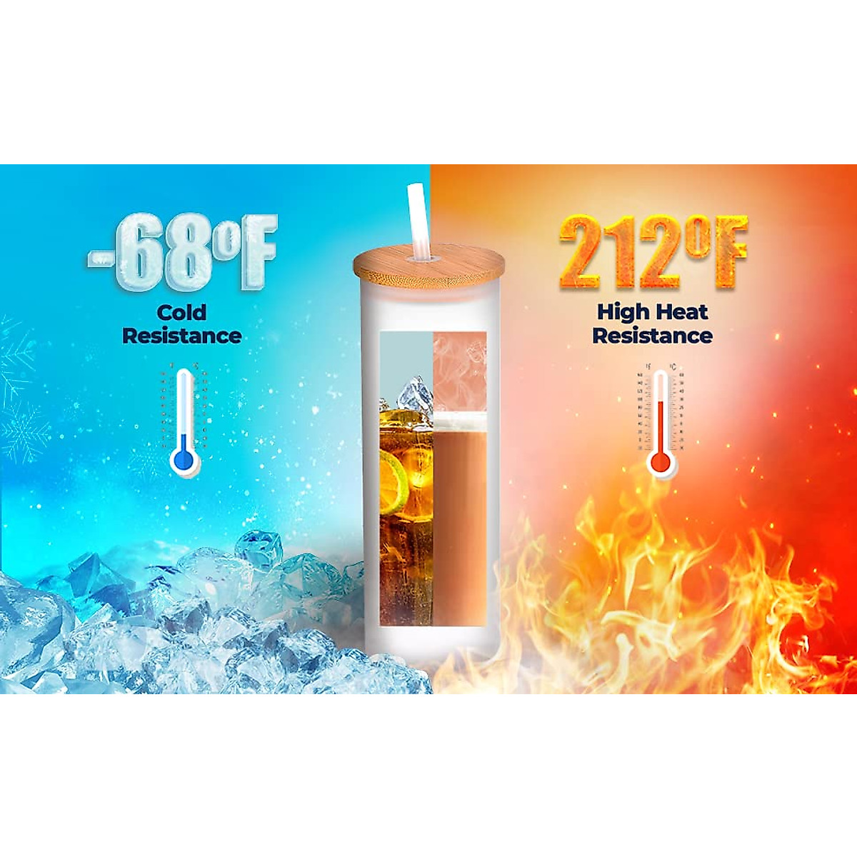 MHM Sublimation Glass Blank Tumbler Skinny Frosted 20oz and 25oz with Bamboo Lid and Straw (Frosted, 20oz)