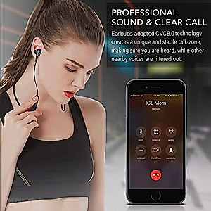 Deep Bass Wireless Earbuds, in-Ear Bluetooth Earphones with Noise Cancelling Microphone, Lightweight Neckband Headset, Volume Control, IPX7 Waterproof Sweat Resistant Headphones, 10 Hours Playtime