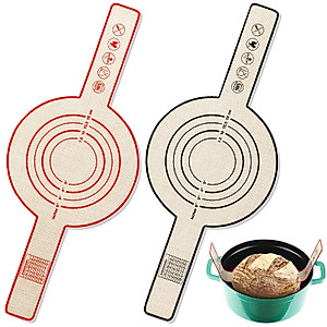Nuenen 2 Pcs Silicone Baking Mat for Dutch Oven Bread Baking Non Stick Bread Mat Bread Sling Dutch Oven with Long Handle 0.7 mm Thickened Baking Bread Pad for Dough Pastry (Red and Black)