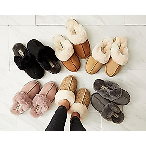 Dearfoams Womens Fireside Sydney Shearling Fur Indoor/Outdoor Scuff With Wide Widths Slipper, Dusty Pink, 9 US